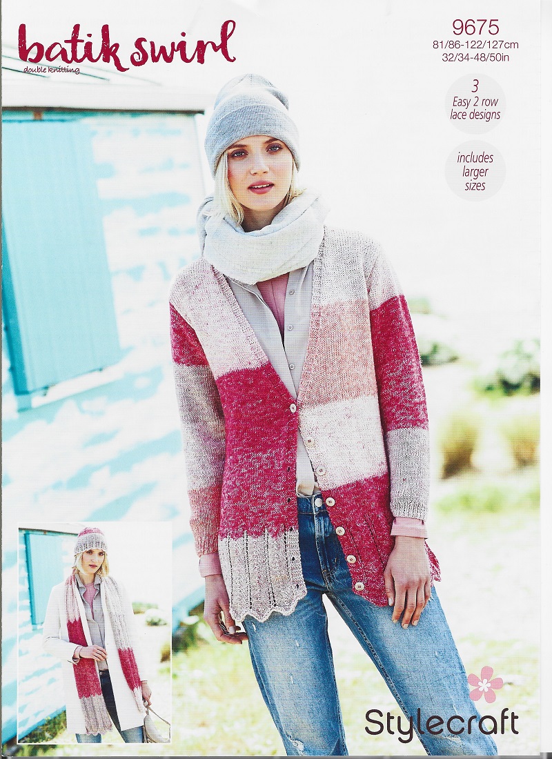 Stylecraft Batik Swirl DK Pattern - 9675 Cardigan, Scarf and Hat ...