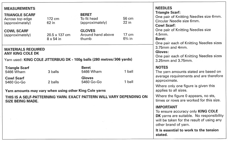 King Cole Jitterbug DK Pattern - 6146 Accessories - Delta Wool Shop