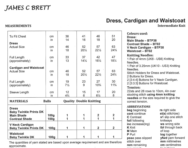 James C Brett Twinkle Prints DK Pattern - JB882 Dress, Cardigan and ...