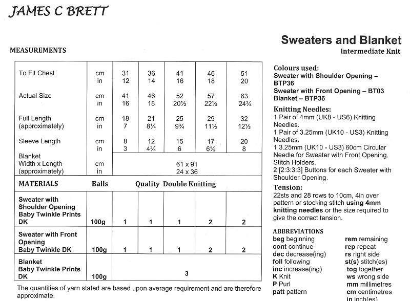 James C Brett Twinkle Prints DK Pattern - JB883 Sweaters and Blanket ...