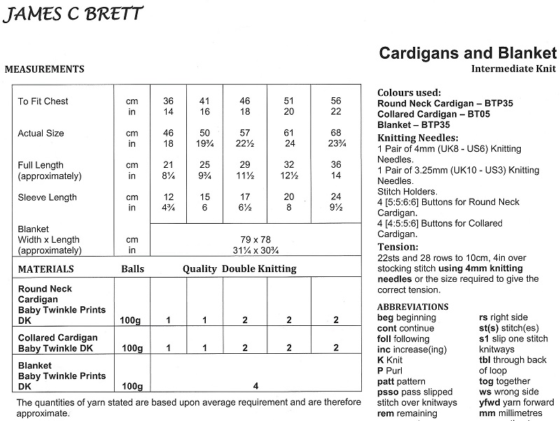 James C Brett Twinkle Prints DK Pattern - JB884 Cardigans and Blanket ...