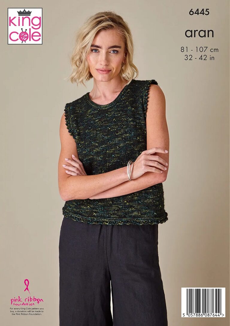 King Cole Firefly Aran Pattern - 6445 Ladies Tank Top and Cardigan ...